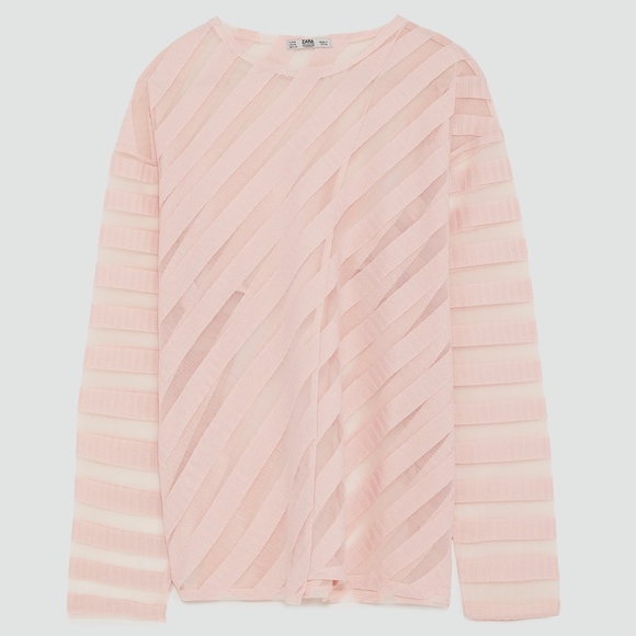 Zara | Tops | Zara Pink Sheer Striped Long Sleeve Blouse | Poshmark